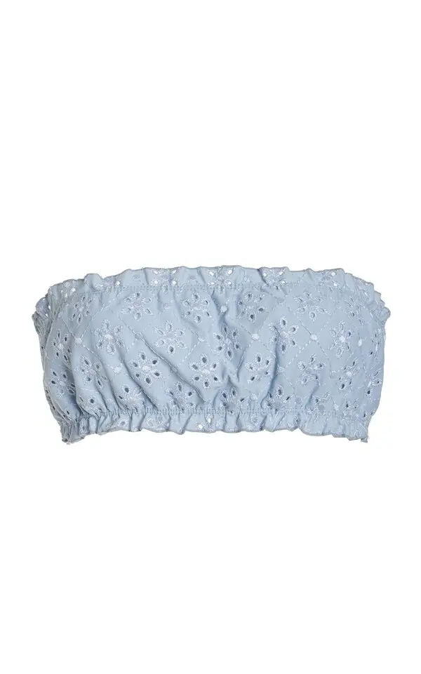 JUILLET Lee Broderie Anglaise Bandeau Bikini Top - Blue
