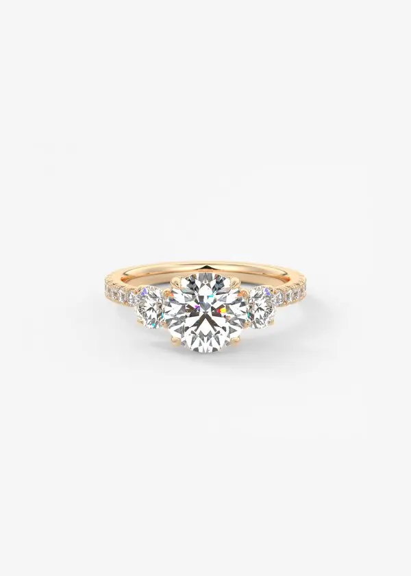 FRANK DARLING Royale Three Stone Pavé Round Ring - Yellow Gold