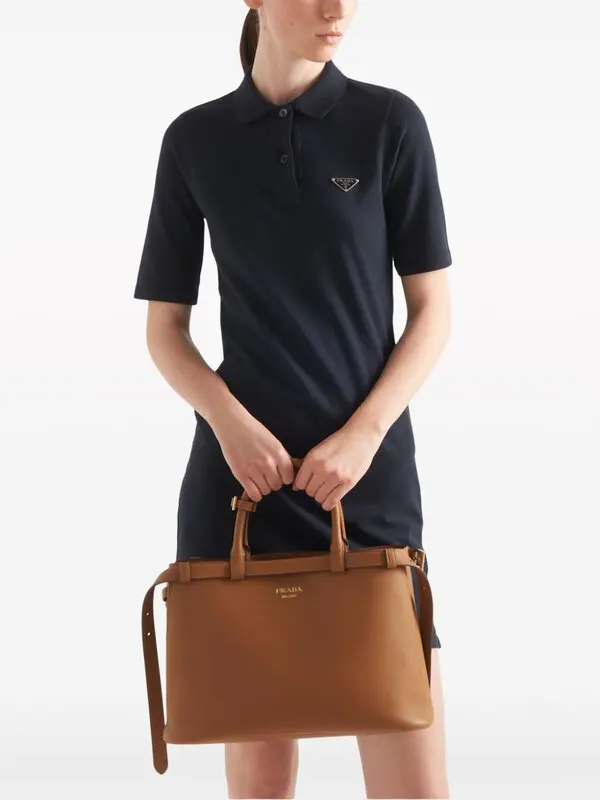 Prada Triangle-Logo Cotton Polo Minidress - Blue | Editorialist