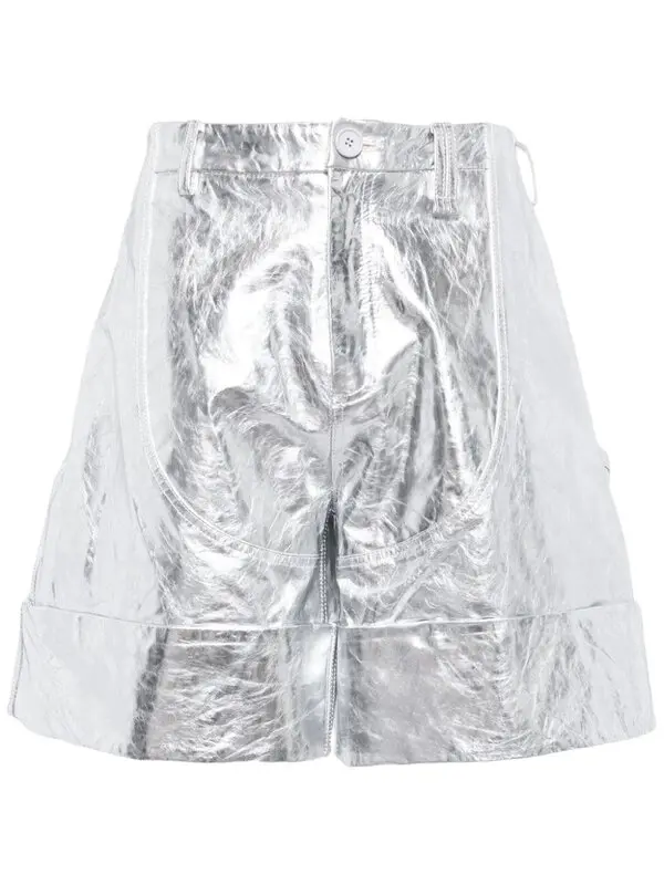 Simone Rocha Crinkled A-line Leather Shorts