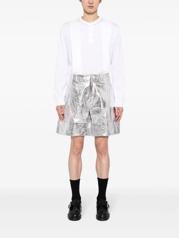 Simone Rocha Crinkled A-line Leather Shorts