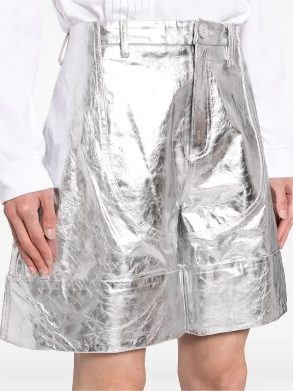 Simone Rocha Crinkled A-line Leather Shorts