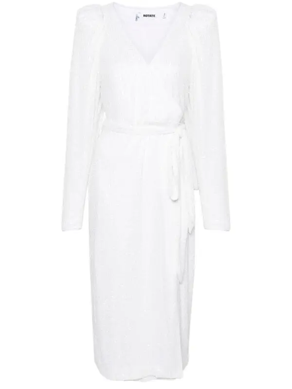 ROTATE BY BIRGER CHRISTENSEN Sequined Midi Wrap Dress - Neutrals