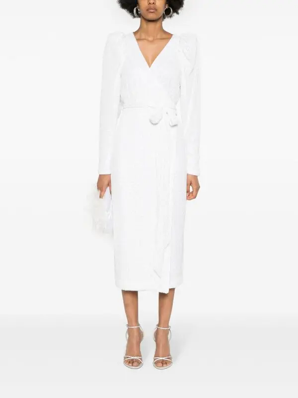 ROTATE BY BIRGER CHRISTENSEN Sequined Midi Wrap Dress - Neutrals
