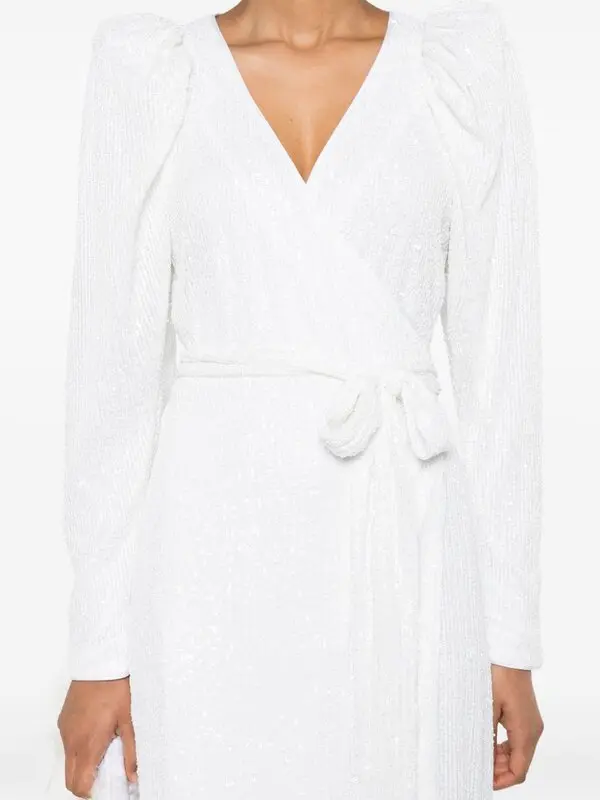 ROTATE BY BIRGER CHRISTENSEN Sequined Midi Wrap Dress - Neutrals
