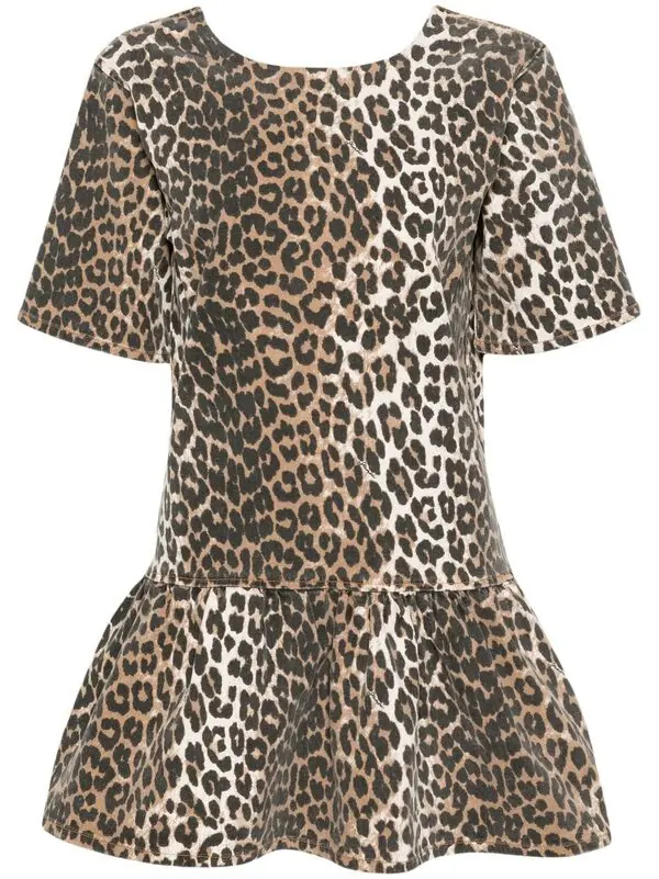 GANNI Leopard-print Peplum-hem Mini Dress