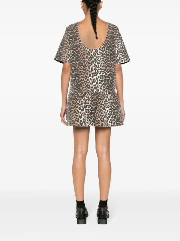 GANNI Leopard-print Peplum-hem Mini Dress