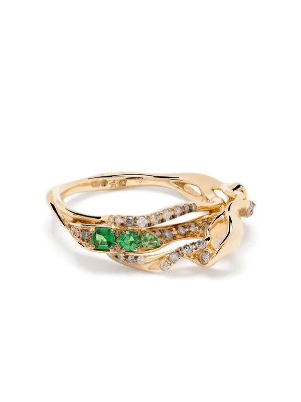 BIBI VAN DER VELDEN 18kt Yellow Exhale Diamond And Tsavorite Stackable Ring - Gold