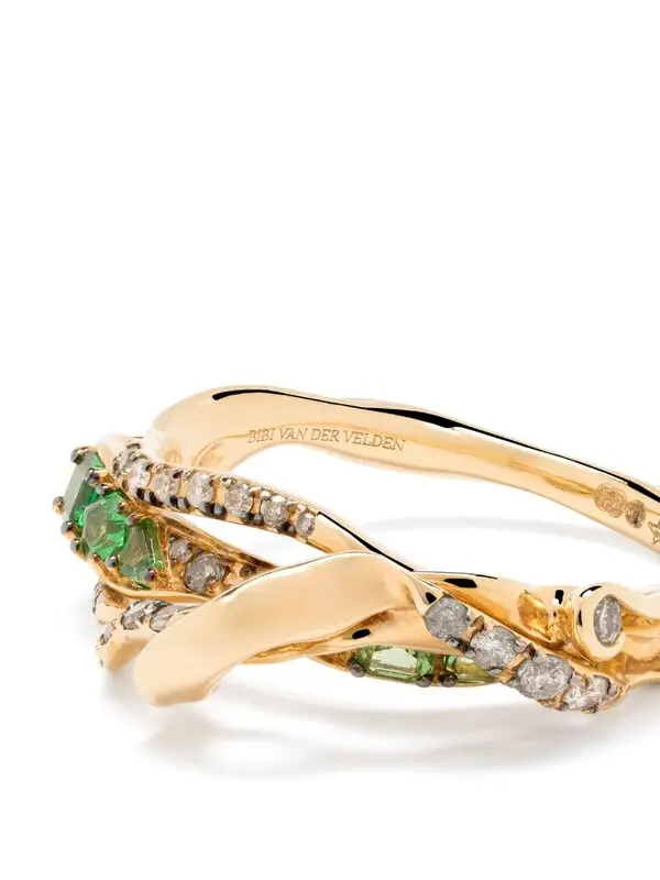 BIBI VAN DER VELDEN 18kt Yellow Exhale Diamond And Tsavorite Stackable Ring