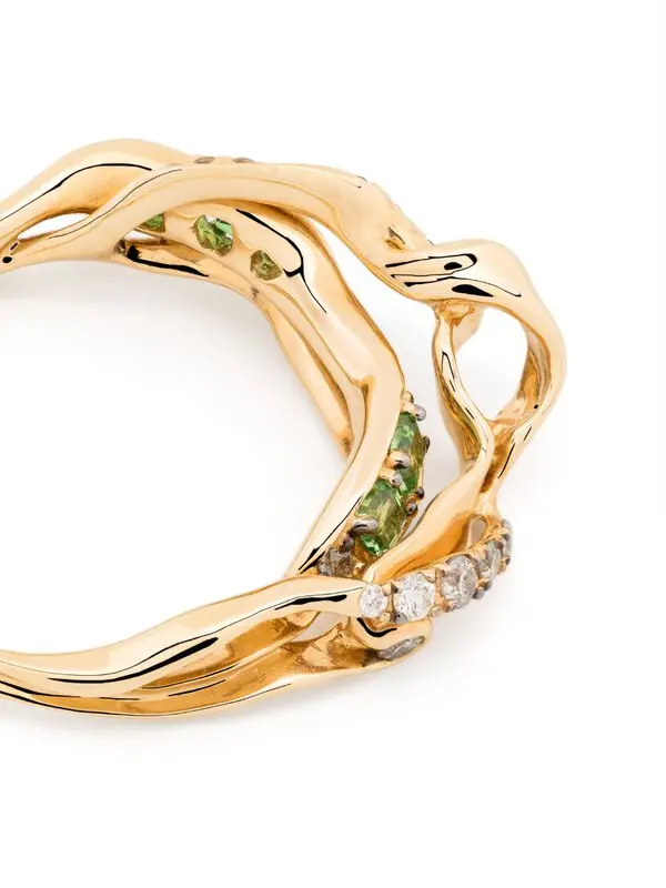 BIBI VAN DER VELDEN 18kt Yellow Exhale Diamond And Tsavorite Stackable Ring