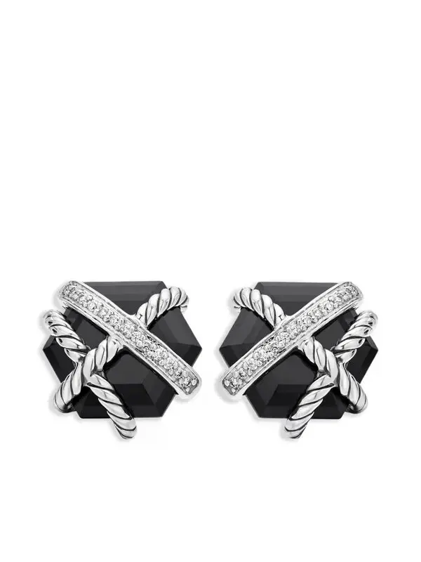 David Yurman Sterling Diamond And Onyx Stud Earrings - Silver