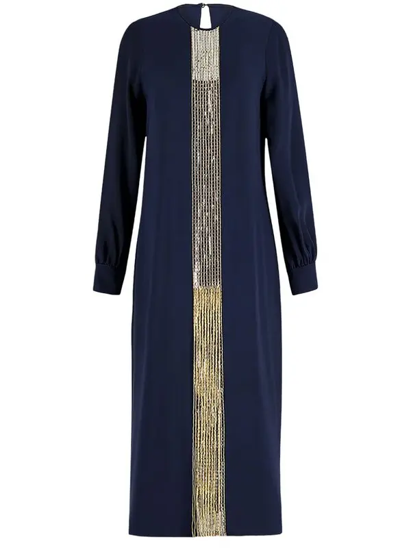 PAULA S Embroidered Silk Midi Dress