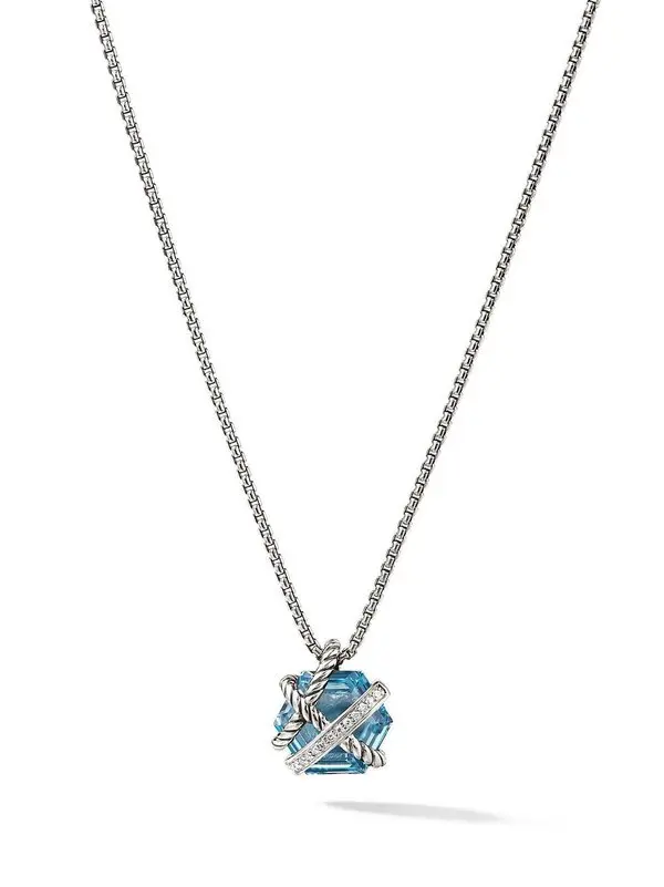 David Yurman Sterling Cable Wrap Diamond And Topaz Necklace - Silver