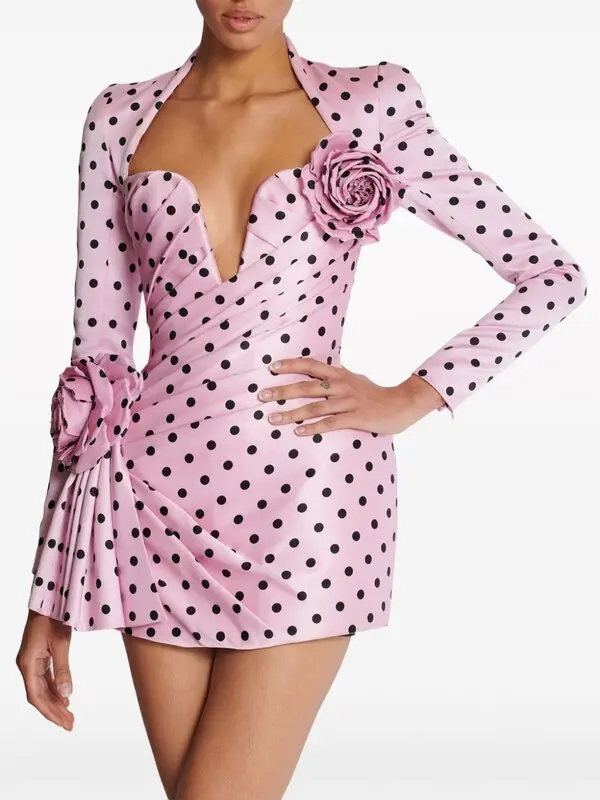balmain pink polka dot dress Polka Dot-print Pleated Minidress