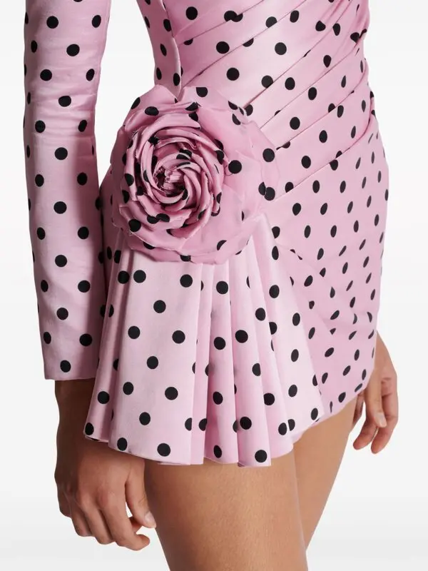 balmain pink polka dot dress Polka Dot-print Pleated Minidress