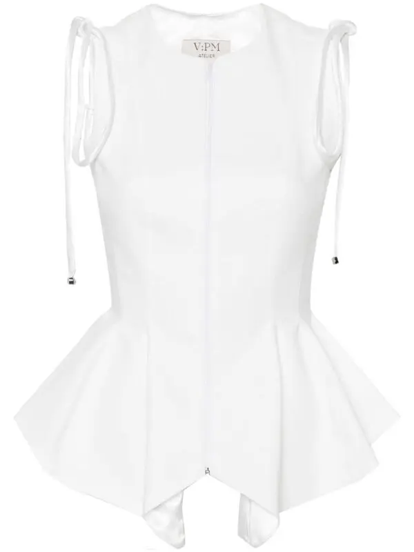 V:PM ATELIER Strap-detail Peplum Top - White