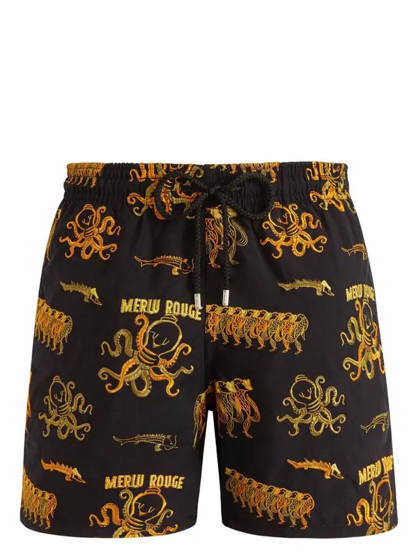 Vilebrequin Octopus-embroidered Drawstring Swim Shorts - Black