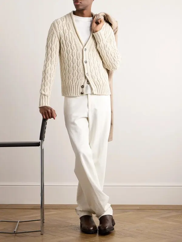 Loro Piana Slim-fit Cable-knit Cotton Cardigan