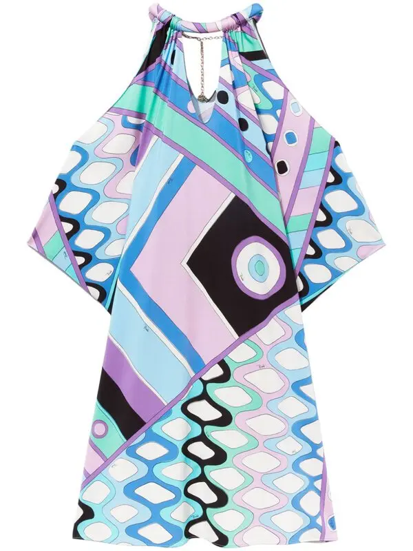 Emilio Pucci Vivara-print Cold-shoulder Dress - Blue