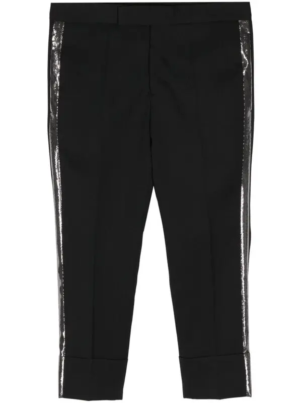 SAPIO Pressed-crease Wool Tapered Trousers - Black