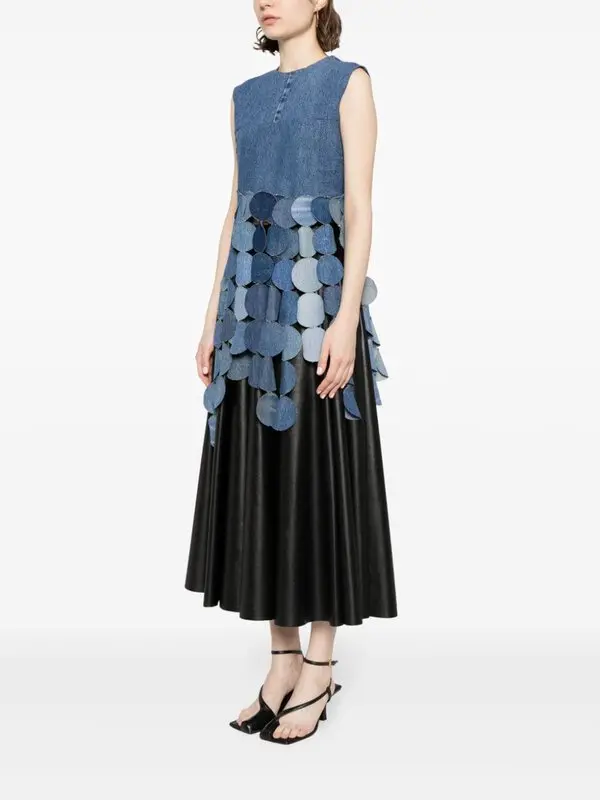 A.W.A.K.E. Mode Upcycled Disc-Fringed Denim Top - Blue | Editorialist