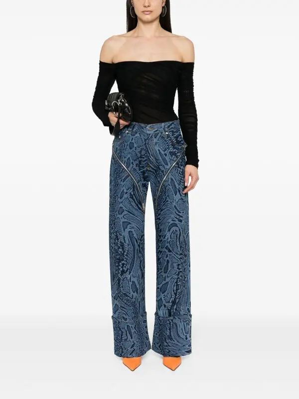 MUGLER Snakeskin Print Straight Jeans