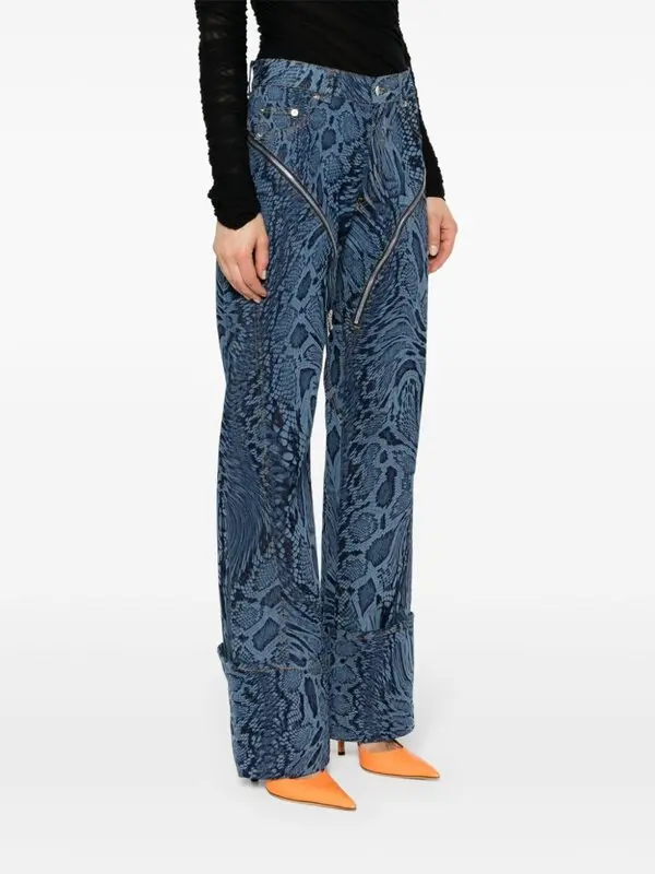 MUGLER Snakeskin Print Straight Jeans
