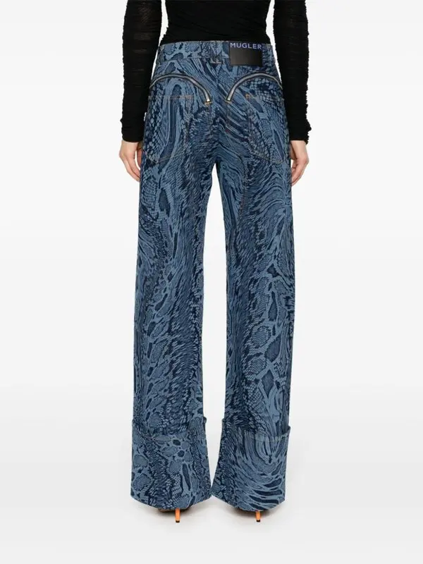 MUGLER Snakeskin Print Straight Jeans