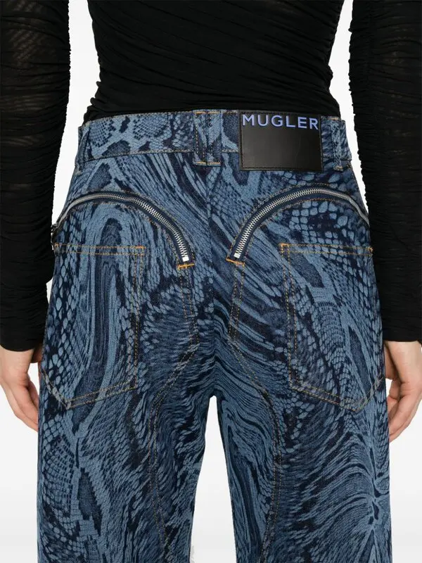 MUGLER Snakeskin Print Straight Jeans