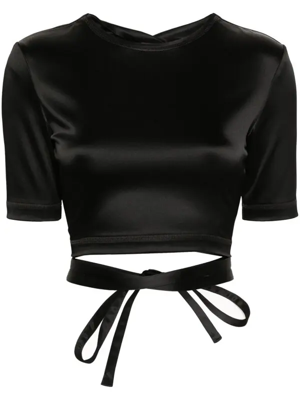 Patou Open-back Satin T-shirt - Black