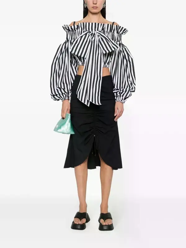 PATOU Striped Off-shoulder Blouse - Black