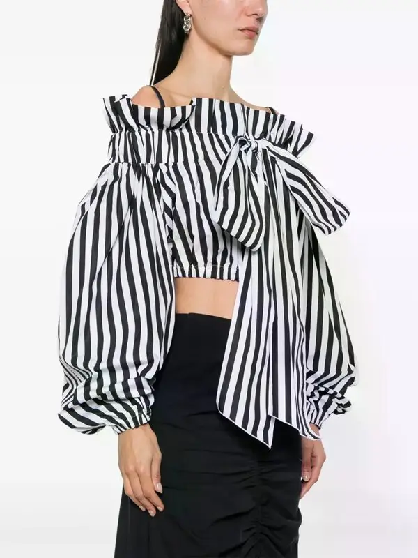 PATOU Striped Off-shoulder Blouse - Black