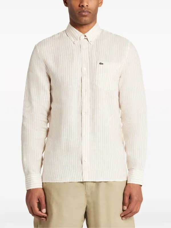 Lacoste Striped Linen Shirt - White