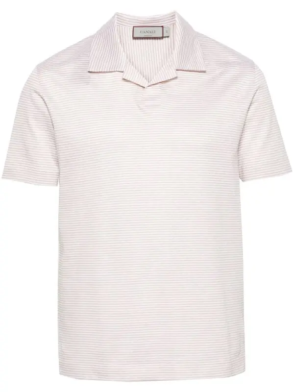 Canali Striped Linen Blend Polo Shirt