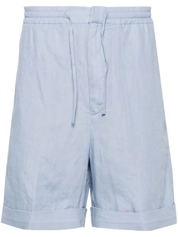 Canali Slub-texture Linen Shorts - Blue