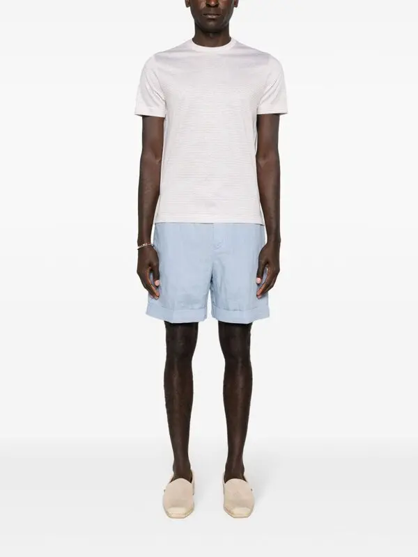 Canali Slub-texture Linen Shorts - Blue
