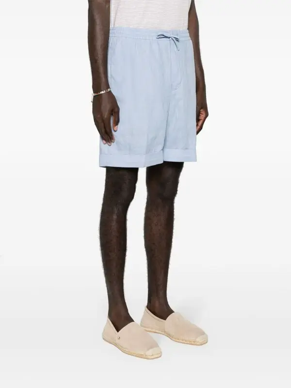 Canali Slub-texture Linen Shorts - Blue