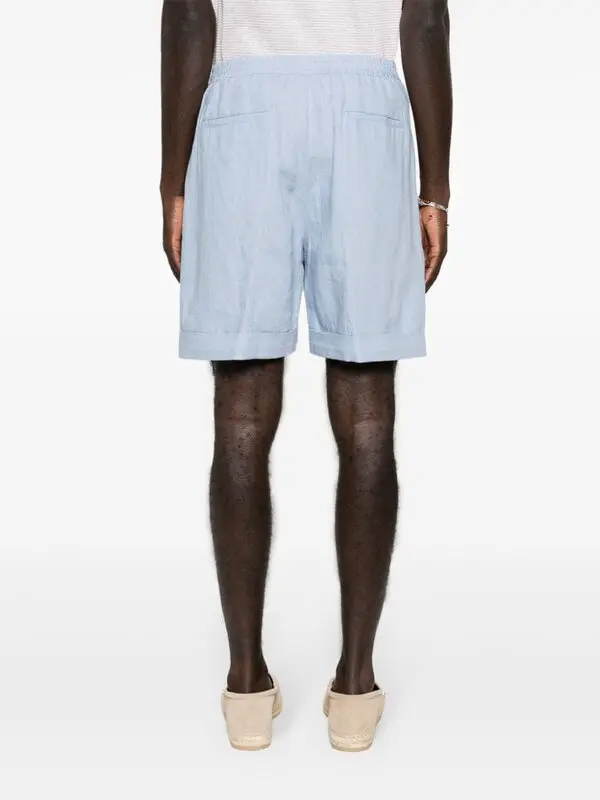 Canali Slub-texture Linen Shorts - Blue