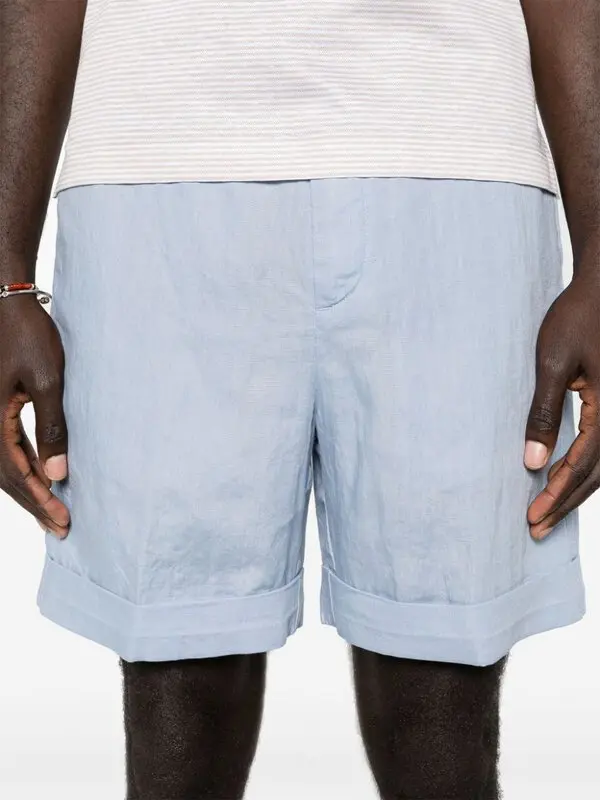 Canali Slub-texture Linen Shorts - Blue