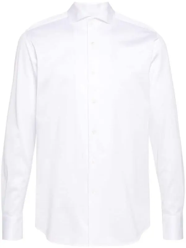 Canali Spread-collar Cotton Shirt - White