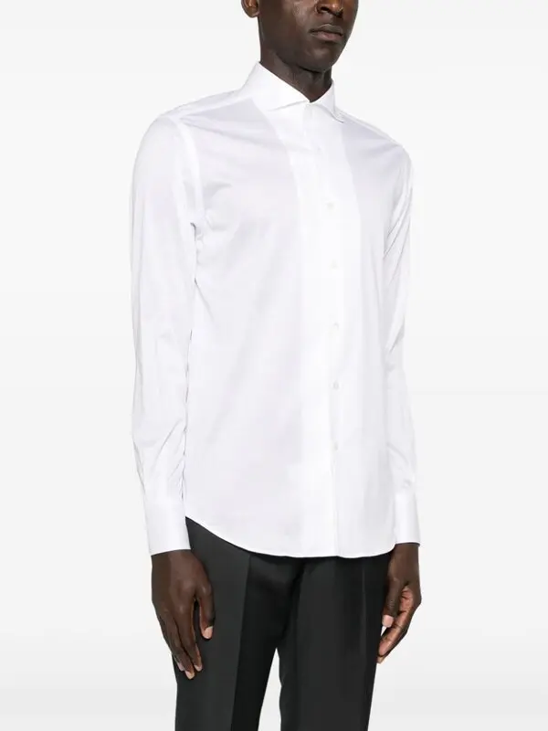 Canali Spread-collar Cotton Shirt - White