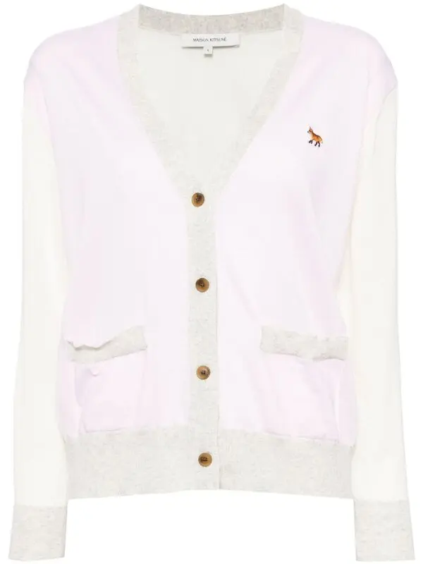 Maison Kitsuné Logo-appliqué Colour-block Cardigan - Pink