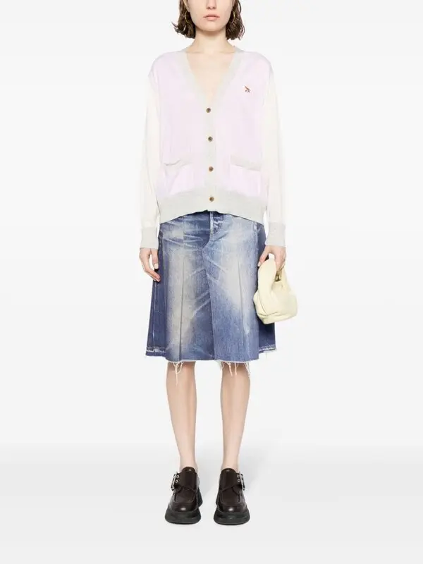 Maison Kitsuné Logo-appliqué Colour-block Cardigan - Pink