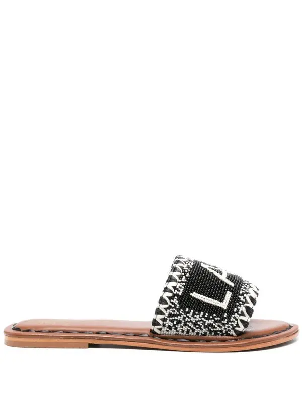 DE SIENA Bead-embellished Leather Sandals - Black