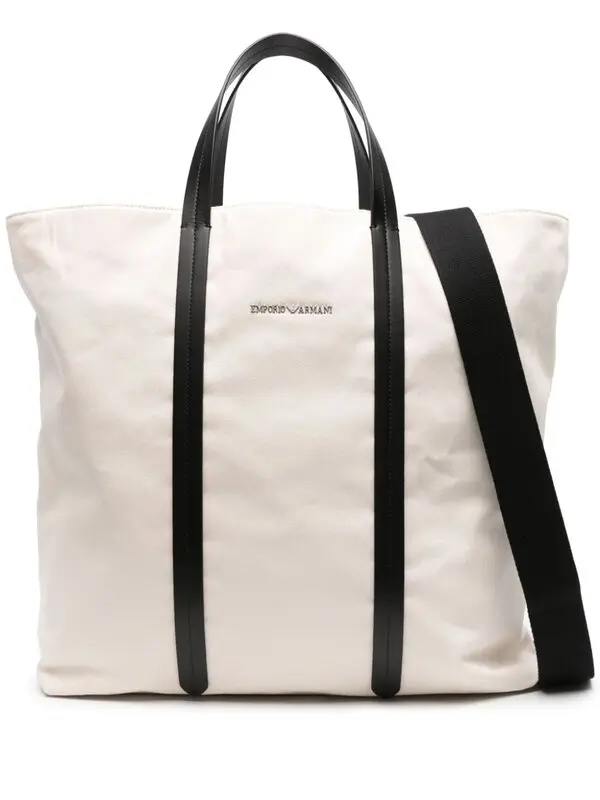 Emporio Armani Logo-plaque Cotton Tote Bag - White