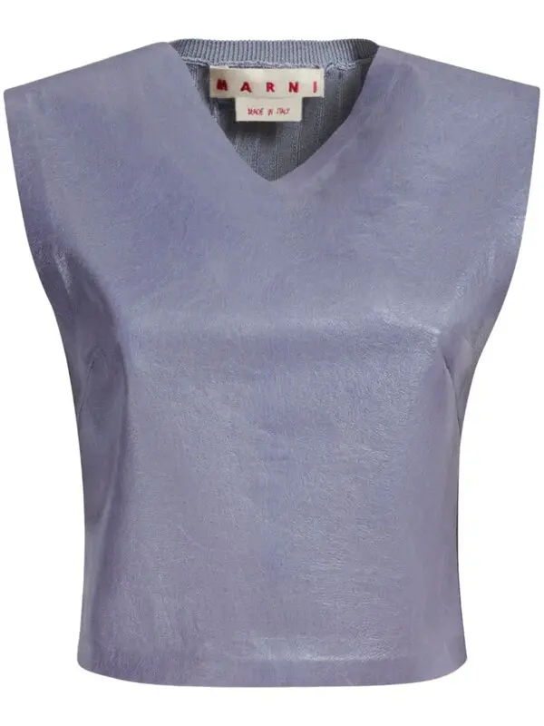 Marni Leather Cropped Top - Grey