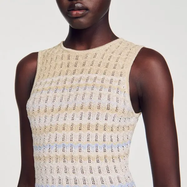 Sandro Knitted Maxi Dress In Blue / Gold - 30% Off | Editorialist