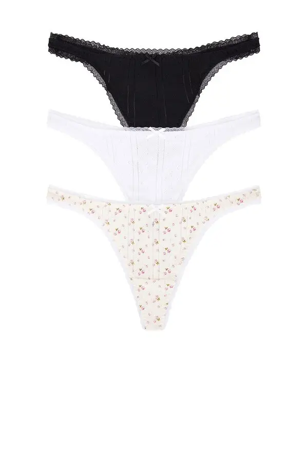 COU COU The 3 Pack Thong In Black - Black  White  & English Rose
