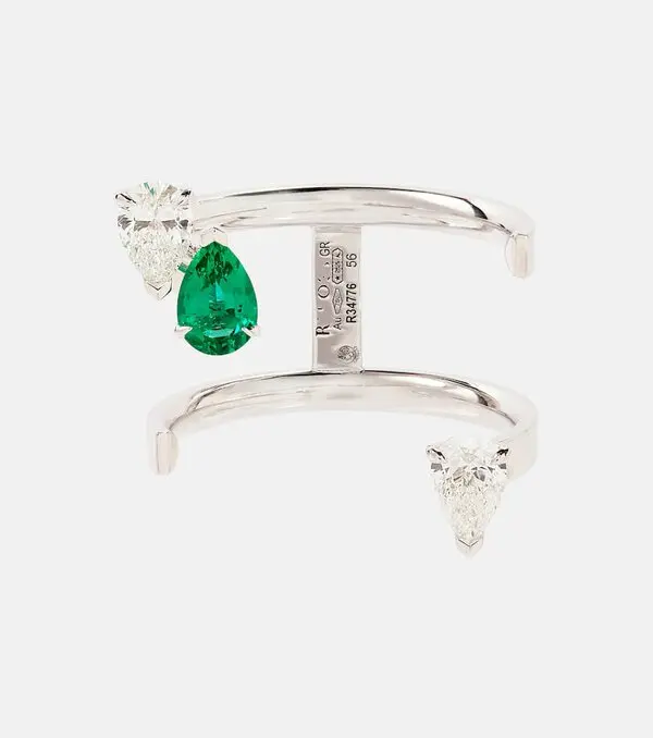 REPOSSI Serti Sur Vide Ring With Diamonds And Emerald - Multicoloured