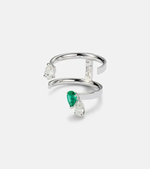 REPOSSI 18kt White Gold Ring With Diamonds And Emerald - Multicoloured